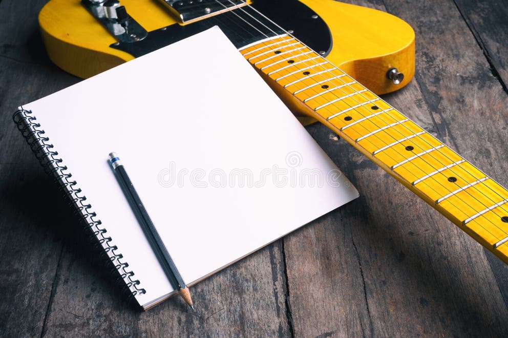 Telecaster with Notepad on Wood Table Stock Image - Image of guitarist ...