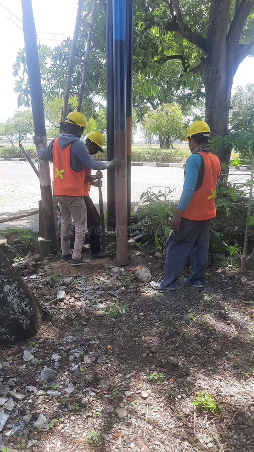 Telecom Cable Pole Installation for Smart City Editorial Stock Image ...