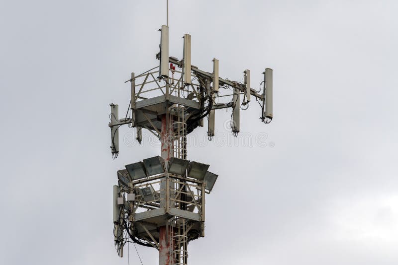 Telecom Cellular Base Station Tower on the Building Stock Photo - Image ...
