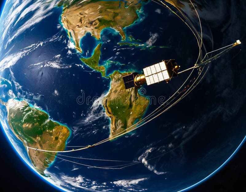 Telecom Communication Satellite Orbiting Around the Earth. Stock ...