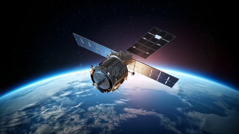 Telecom Communication Satellite Orbiting Around the Globe Earth Stock ...
