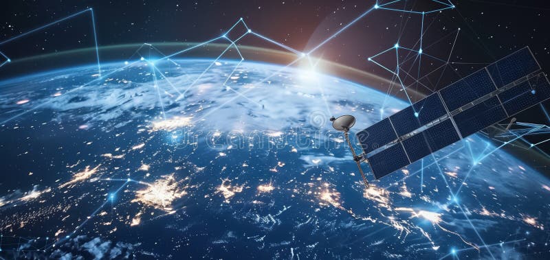 Telecom Communication Satellite Orbiting Around the Globe Earth with ...