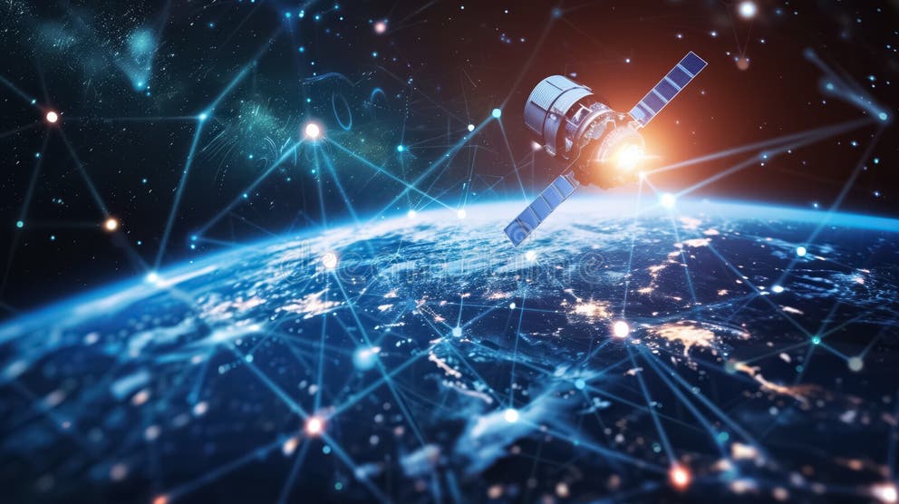 Telecom Communication Satellite Orbiting Around the Globe Earth with ...