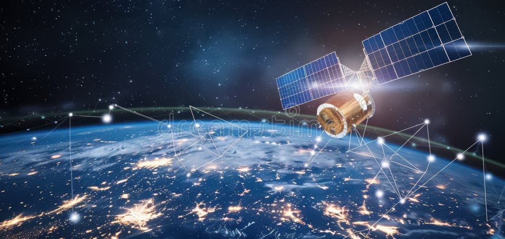 Telecom Communication Satellite Orbiting Around the Globe Earth with ...