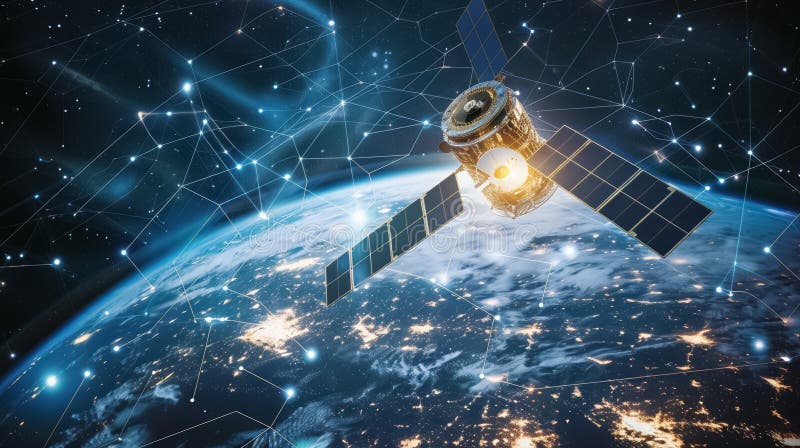 Telecom Communication Satellite Orbiting Around the Globe Earth with ...