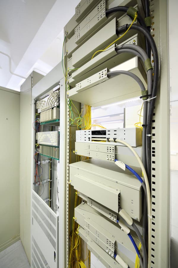 Telecom Equipment with Cables and Switches in Stock Image - Image of ...