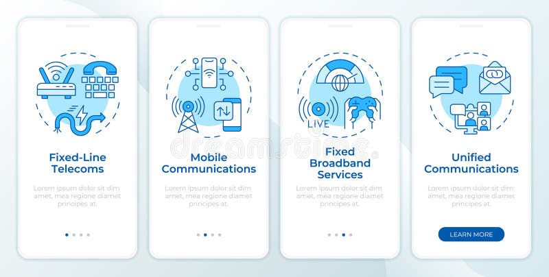 Telecom Services Blue Onboarding Mobile App Screen Stock Vector ...
