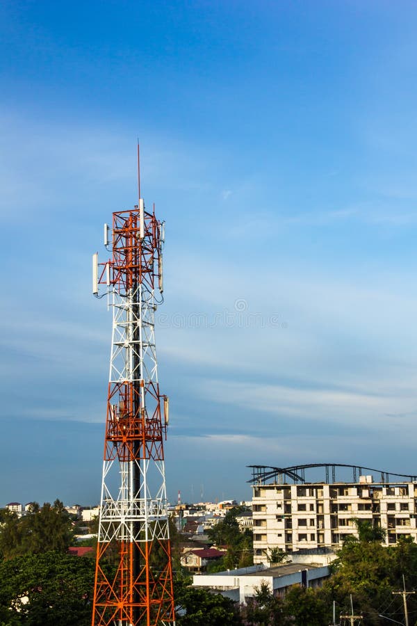 Telecom Tower and Beautiful Blue Sky Stock Image - Image of engineering ...