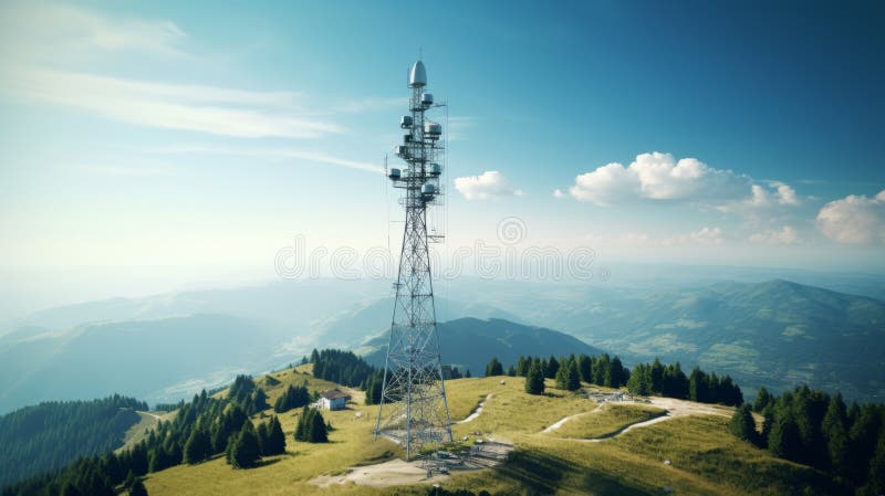 A Telecom Tower with a Mix of Satellite and Broadcast Antennas Stock ...
