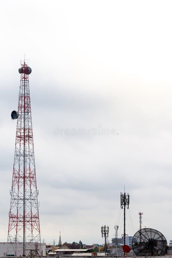 Telecom Tower Painted in White and Red Stock Image - Image of cell ...