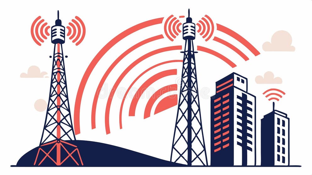 Telecom Towers Network, Communication Infrastructure and Wireless Technology Vector Design ...
