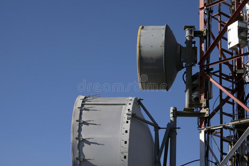 Telecommunication Antenna with Multiple Satellite Dishes Stock Photo ...