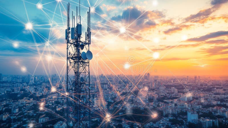 Telecommunication Antenna Tower with Mobile Base Station and Wireless ...