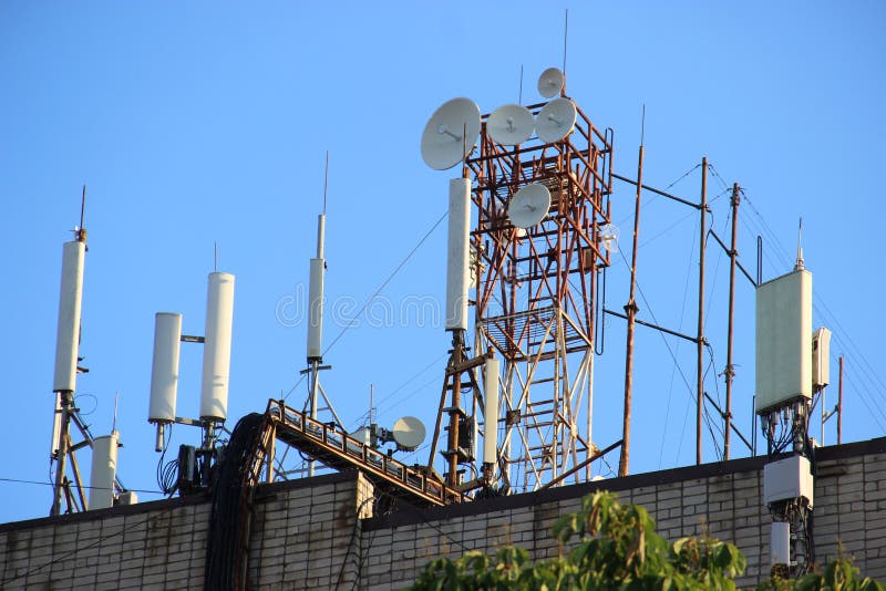 Telecommunication Base Stations on the Roof of the Building Stock Photo ...