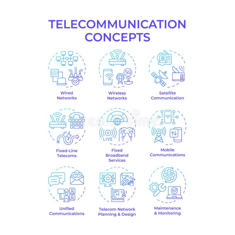 Telecommunication Blue Gradient Concept Icons Stock Illustration ...