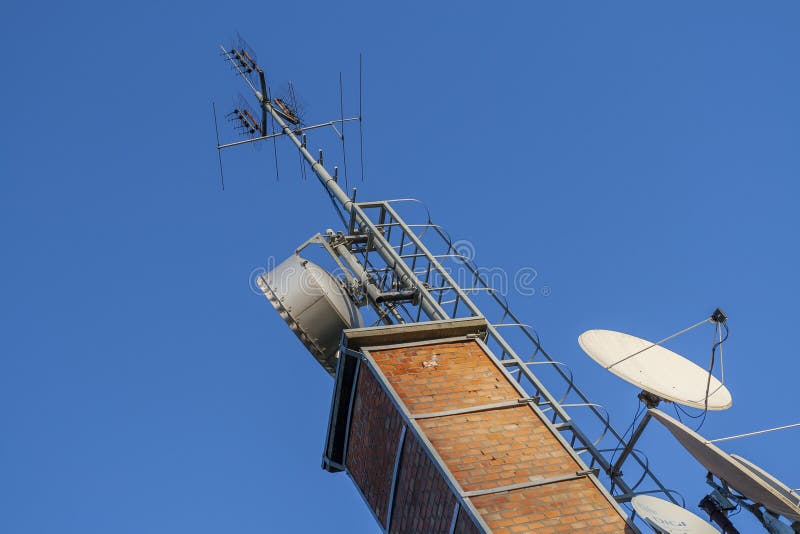 Telecommunication Devices on a Brick Chimney Stock Photo - Image of ...