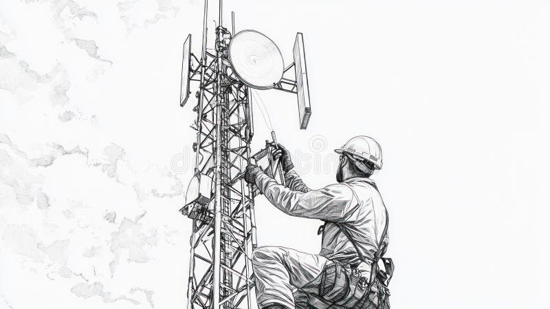 Telecommunication Engineer Working on Cellular Network Tower Stock ...