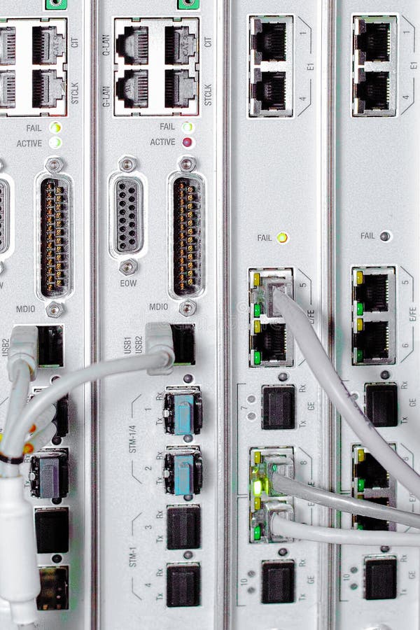 Telecommunication Equipment of Network Cables in a Stock Image - Image ...