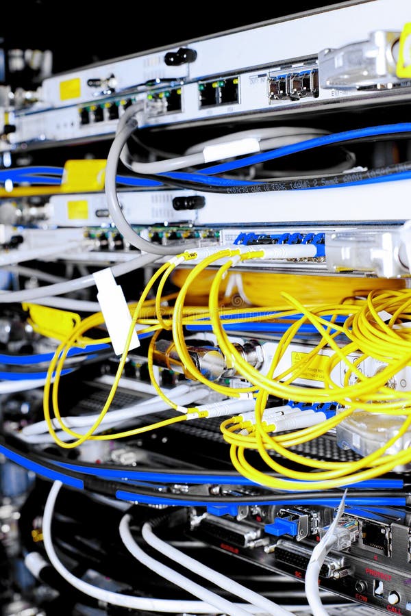 Telecommunication Equipment of Network Cables in a Stock Image - Image ...