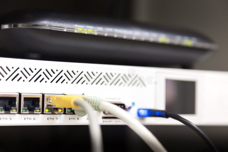 Telecommunication Ethernet Cables Connected To Internet Modem Stock ...