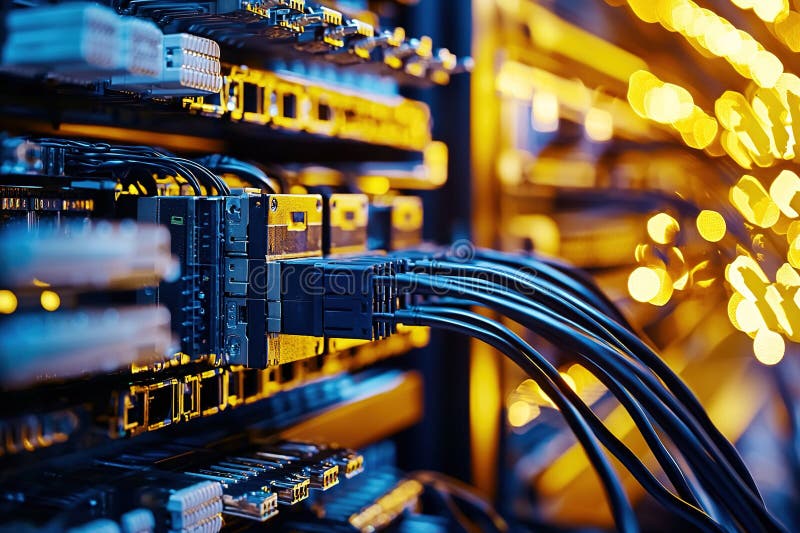 Telecommunication Ethernet Cables Connected To Internet Switch in Data ...