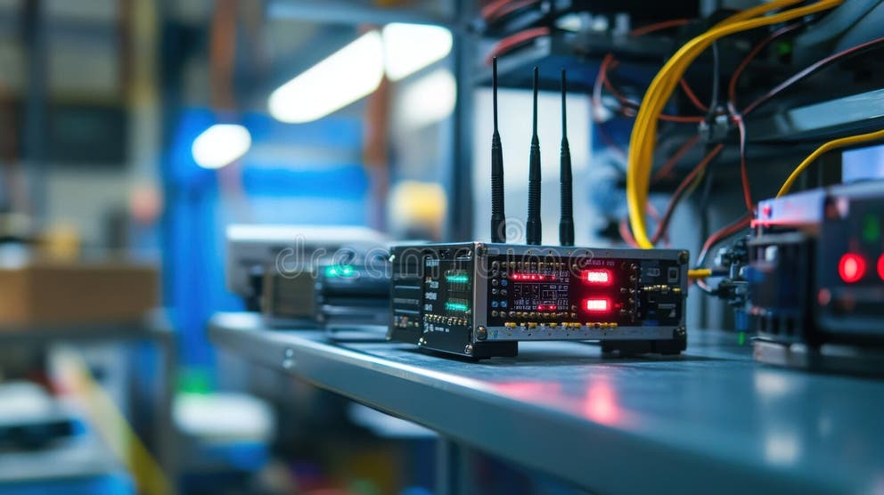 Telecommunication Hardware Device with Led Lights and Antennas Blinking ...