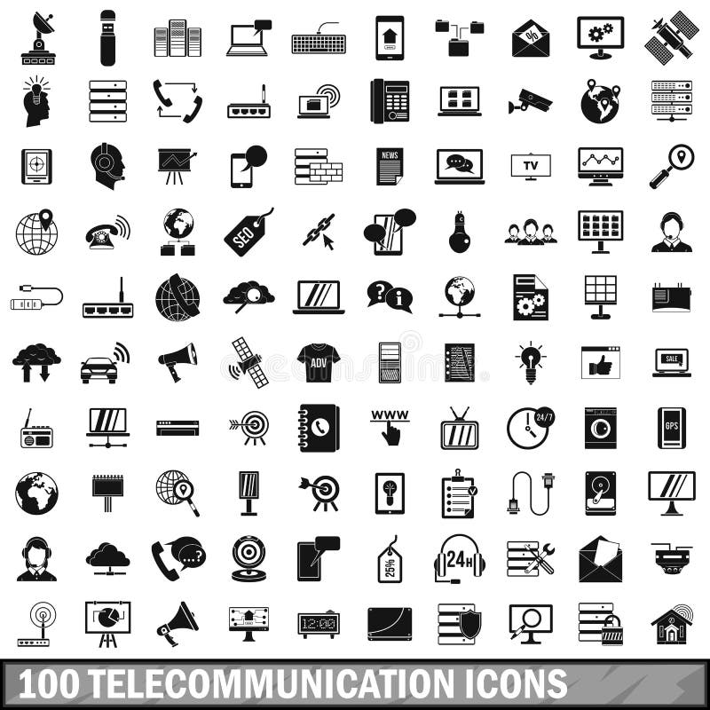 100 Telecommunication Icons Set, Simple Style Stock Vector ...