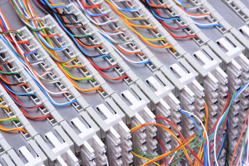 Telecommunication Main Distribution Frame with Colorful Cables Stock ...