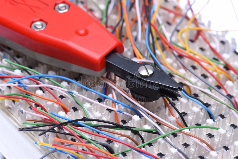 Telecommunication Main Distribution Frame with Cables and Punching Tool ...