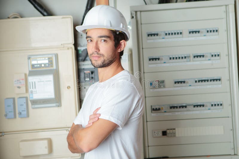 Telecommunication Man Installer Posing Stock Image - Image of building ...