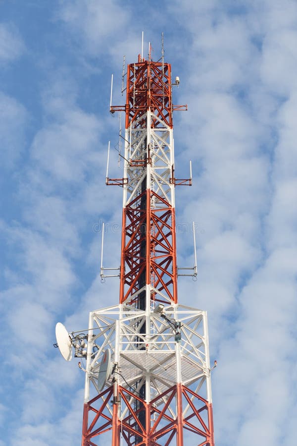 Telecommunication Mast With Microwave Link And TV Transmitter An Stock ...