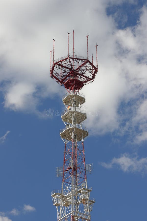 Telecommunication Mast Over a Blue Sky. Stock Image - Image of beams ...