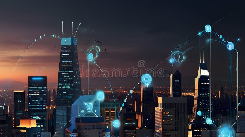 Telecommunication Network Above City, Wireless Mobile Internet ...