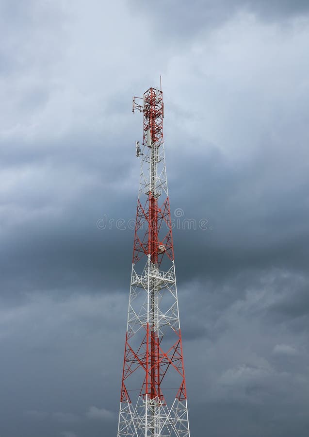 Telecommunication Pole Tower in Cloudy Sky Stock Image - Image of ...