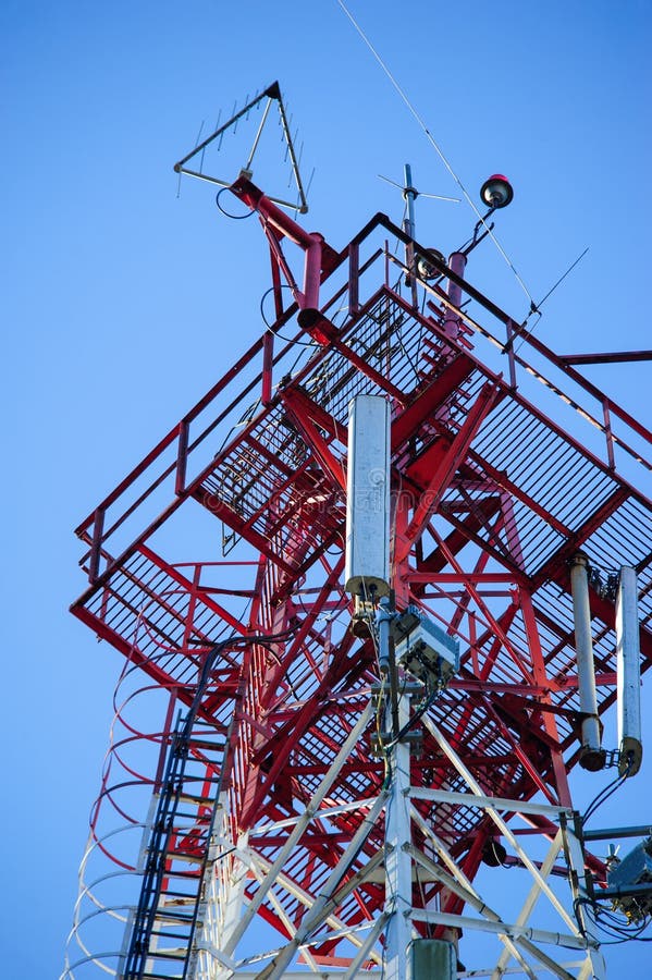 Telecommunication Radio Signal Tower Over the Blue Sky Stock Image ...