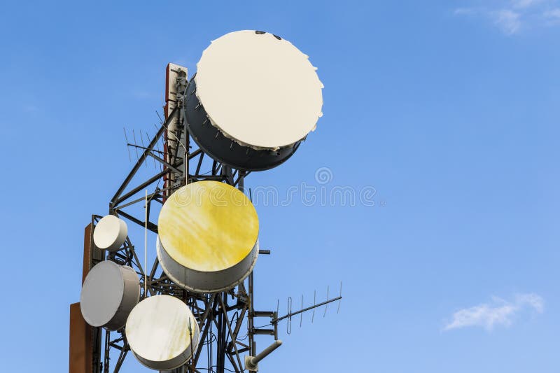 Antenna Signal Transmission Modules with Blue Sky Background. Stock ...