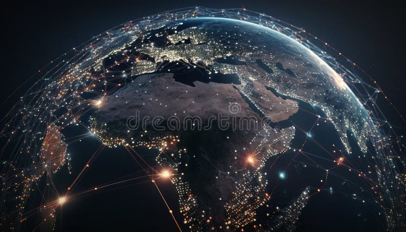 Telecommunication Technology with Connections Around Earth Viewed from ...