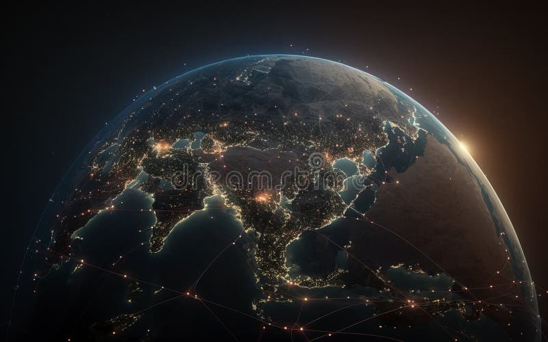 Telecommunication Technology with Connections Around Earth Viewed from ...