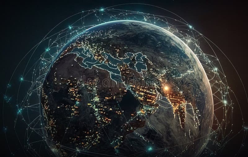 Telecommunication Technology with Connections Around Earth Viewed from ...