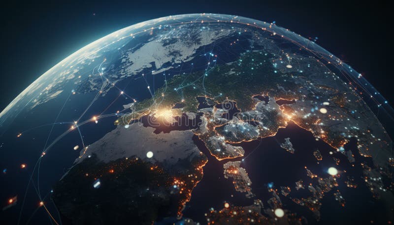 Telecommunication Technology with Connections Around Earth Viewed from ...