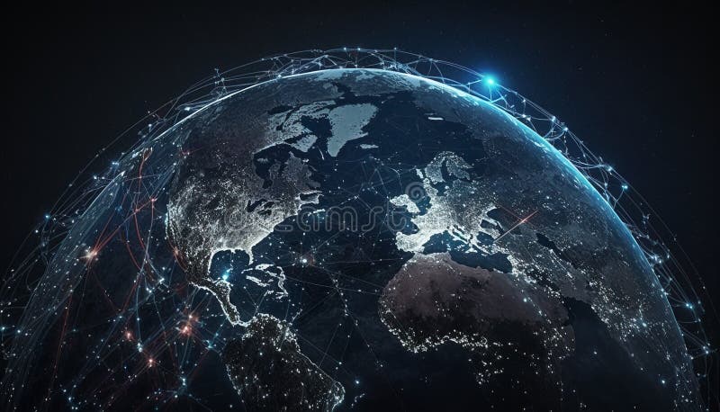 Telecommunication Technology with Connections Around Earth Viewed from ...