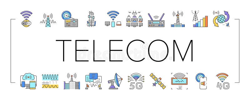 Telecommunication Technology Icons Set Vector . Stock Vector ...