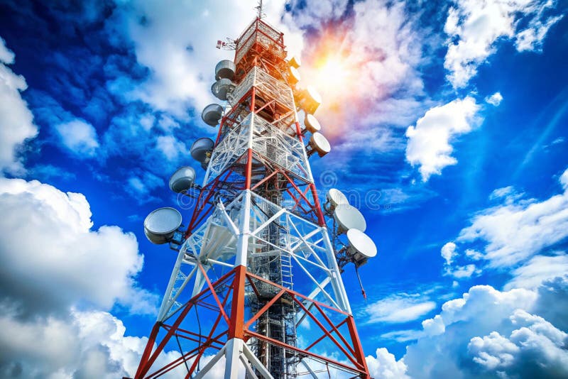 Telecommunication Tower Against Blue Sky Stock Illustration ...