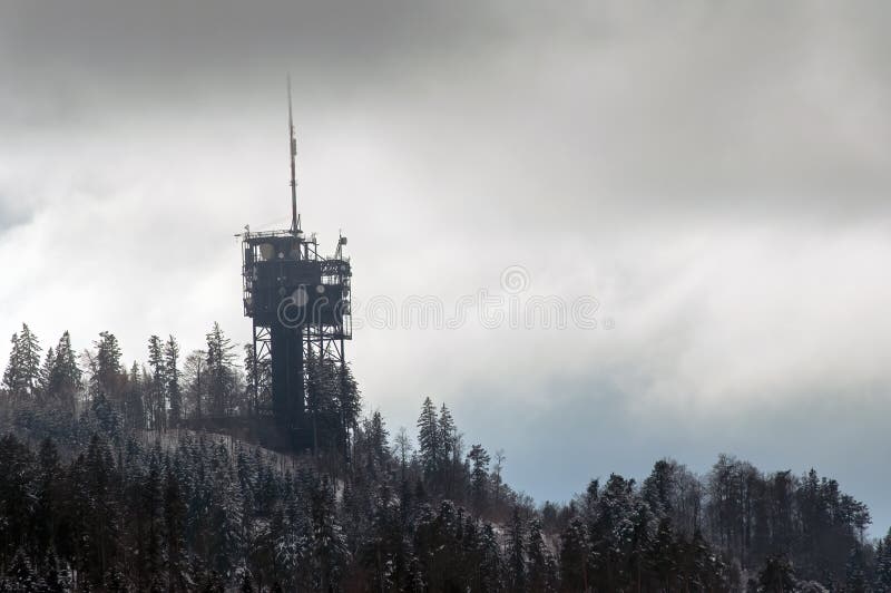 Tower in the winter snow stock photo. Image of tower - 183752580