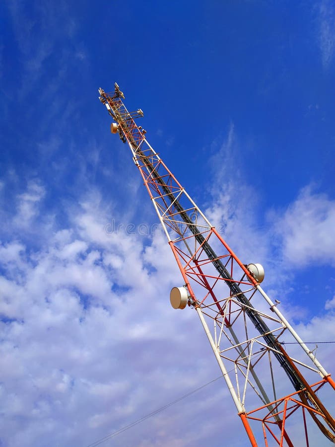 Telecommunication Tower with Antennas with Blue Sky Stock Image - Image ...