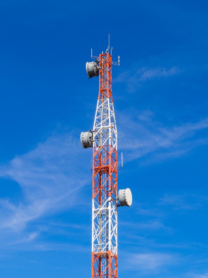 Telecommunication Tower with Antennas with Blue Sky Stock Photo - Image ...