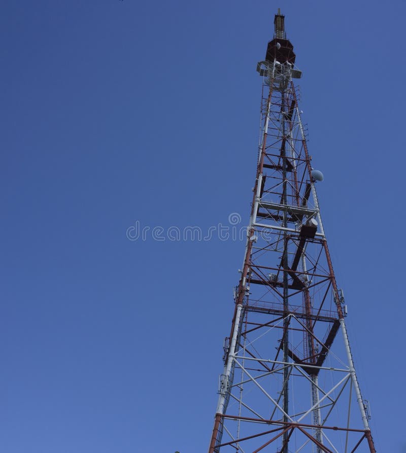 Telecommunication Tower with Antennas with Blue Sky Stock Photo - Image ...