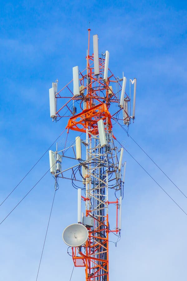 Telecommunication Tower with Antennas and the Blue Sky. Stock Photo ...