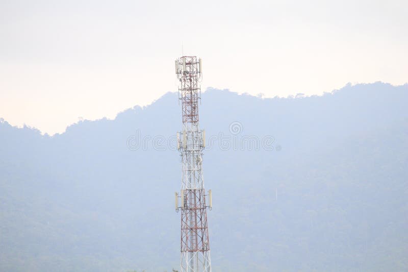 Telecommunication Tower with Antennas Over Mountain Landscape ...