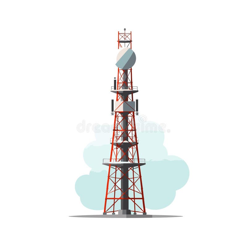Telecommunication Tower with Antennas Vector Isolated Illustration ...